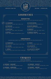 Léa Menu French Parisian Sandwiches - Lea French Café