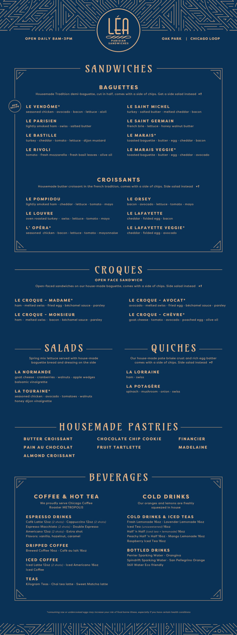Léa Menu French Parisian Sandwiches - Lea French Café